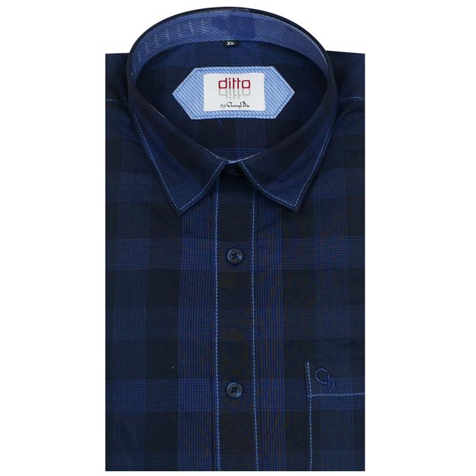 Charaghdin.com - Checks Navy Blue Shirt