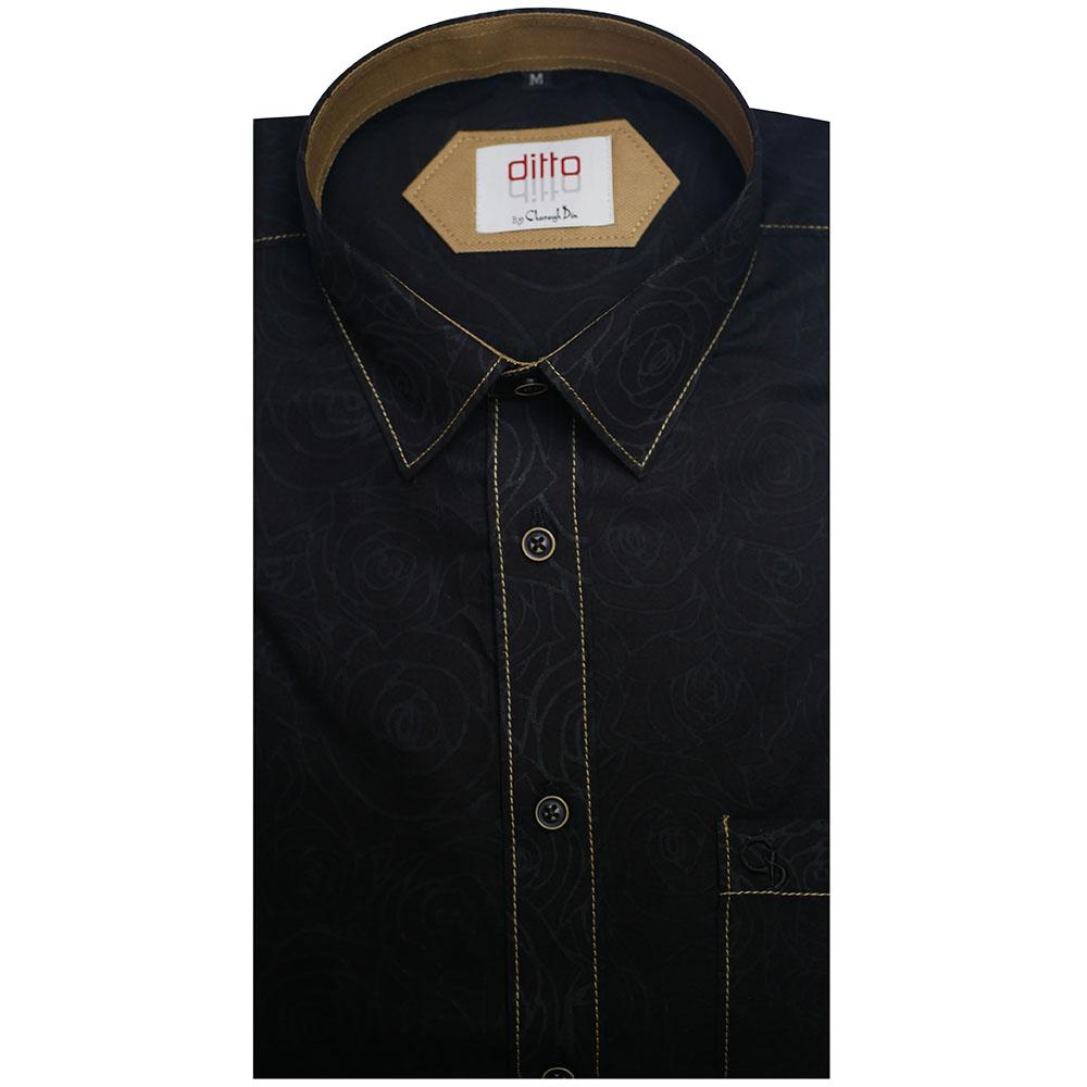 Charaghdin.com - Self Design Black Shirt